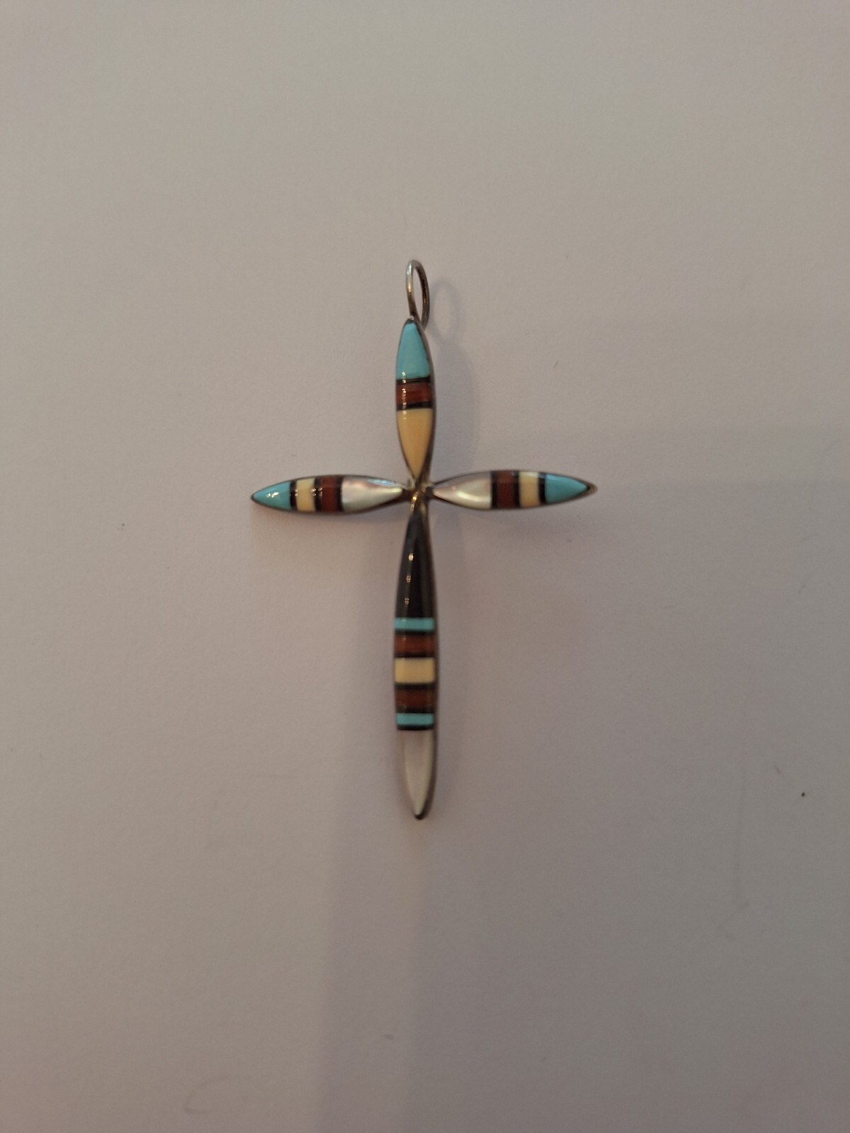 Zuni Indian Sterling Silver Inlay Cross Pendant by L… - Gem