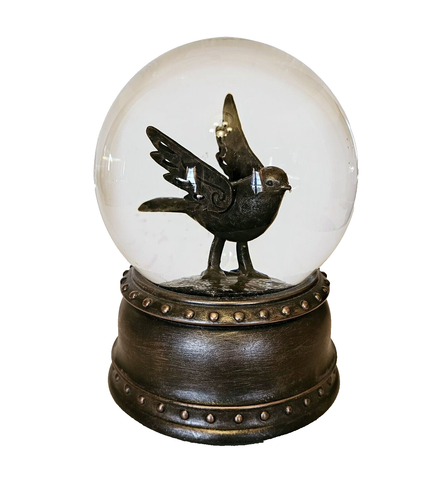 Snow Globe w Bronze Metal base w Bird Musical Sparkly Glitter Plays ...