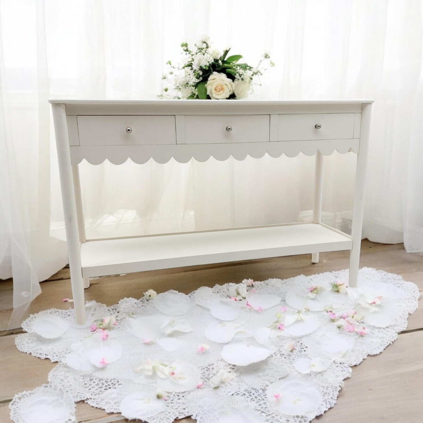 Cream 3 Drawer Console Table Shelf Hallway Side End Dressing Table Desk ...