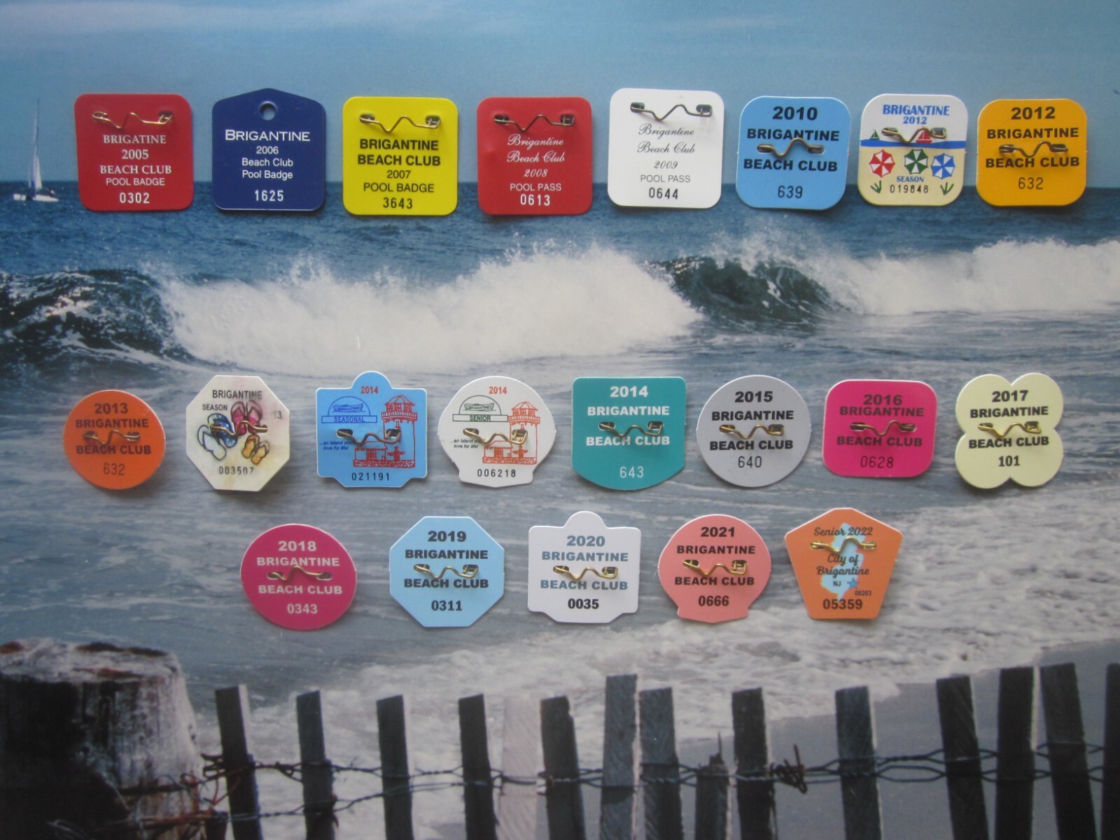 17 YEARS BRIGANTINE NEW JERSEY SEASONAL BEACH BADGES/TAGS | eBay