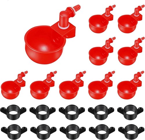 12 Red Large Automatic Water Cups Poultry Drinker Waterer Chicken Duck ...