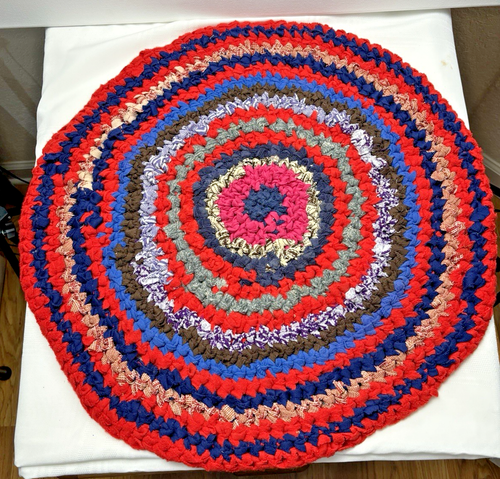 Vtg Folk Art Rustic Farmhouse Braided Rag Rug Handmade 21" Granny ...