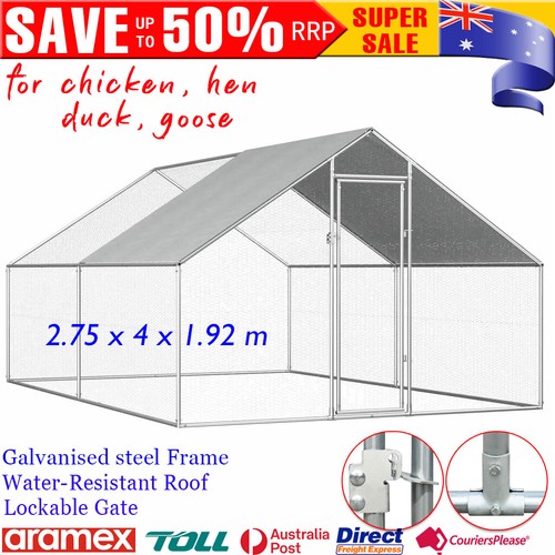 Large Metal Walk-in Chicken Coop Rabbit Hutch Ferret Cage Hen House ...