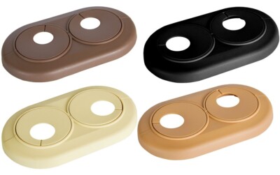 Black Beige Brown Radiator Double Pipe Cover Plastic PVC Collar Rosette ...