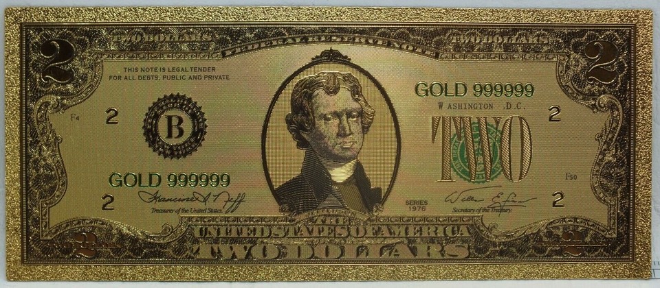 24K Gold-Plated Foil Note Currency Bill Paper Money Novelty Famous Cash ...