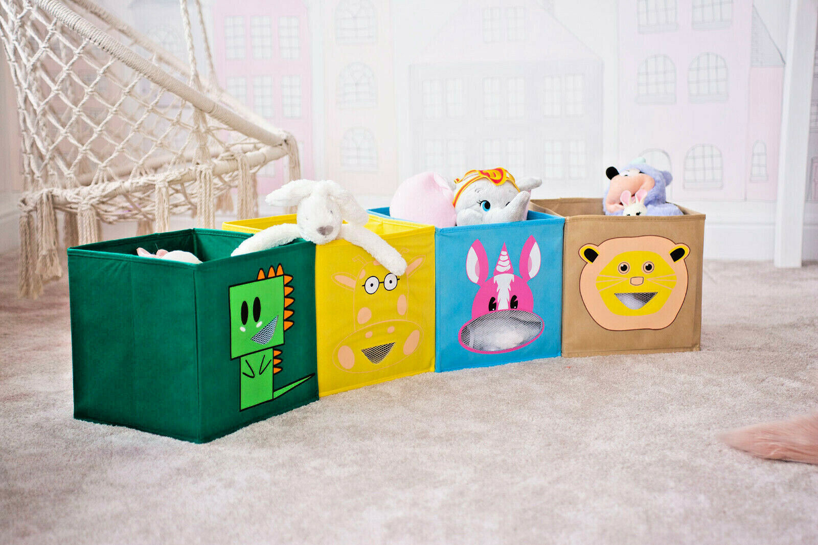 Kids Folding Storage Boxes Space Saver Canvas Collapsible Toy Box ...