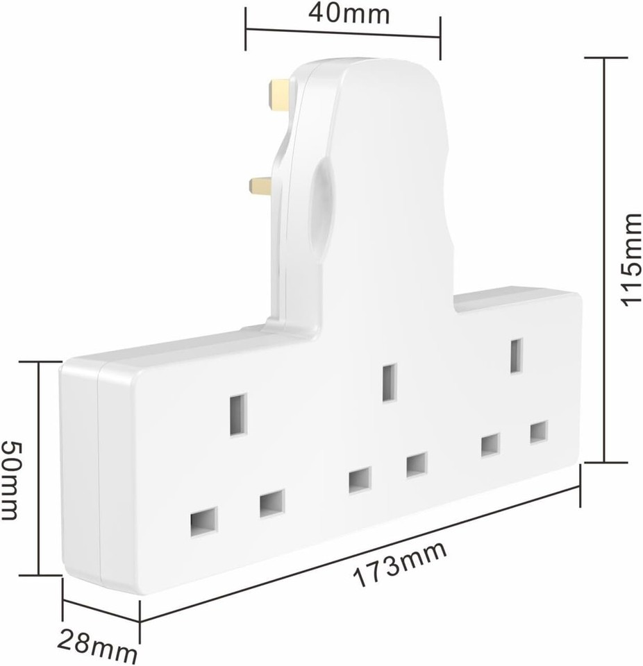 3 Way Triple Gang UK 3 Pin Multi Socket Plug Extension Mains Adaptor ...