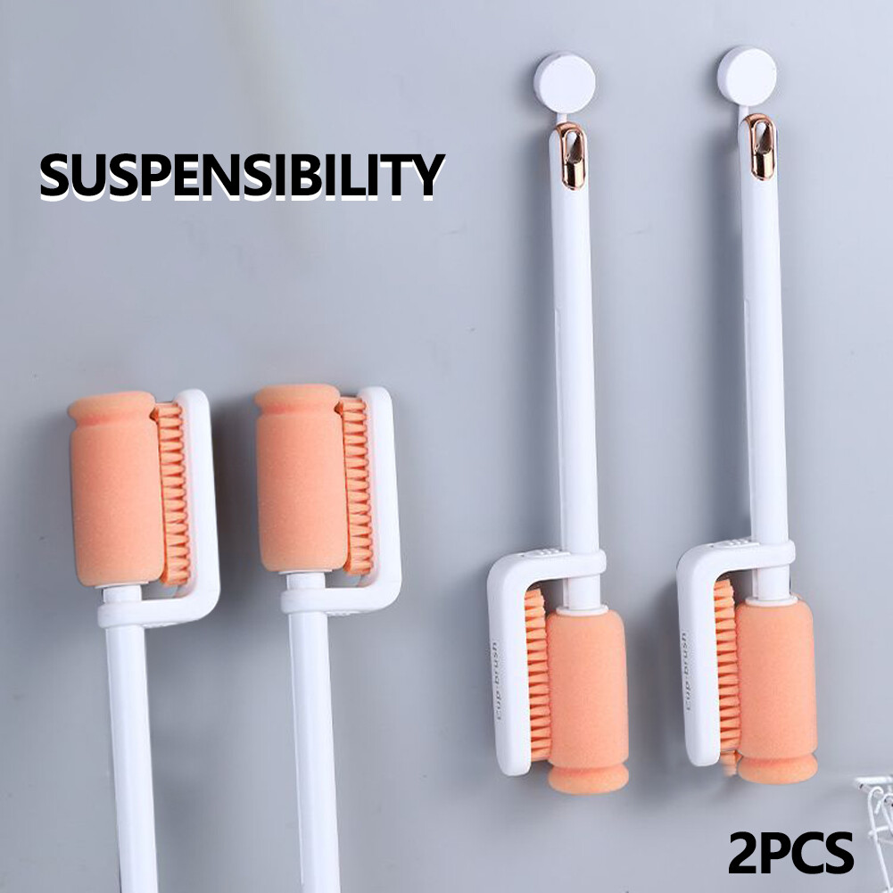 2pcs Non-scratch Cup Brush Sponge Cleaning Dish Long Handle Straw ...