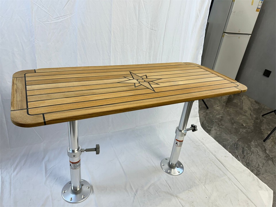 Boat Rectangular Teak Table Top 20.0x47.2 Inch Star Inlay Round Corner ...