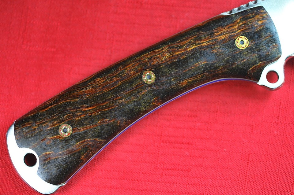 Busse Combat Custom SAR8 .23" Convexed Satin INFI, Blue/Brown Curly Oak ...