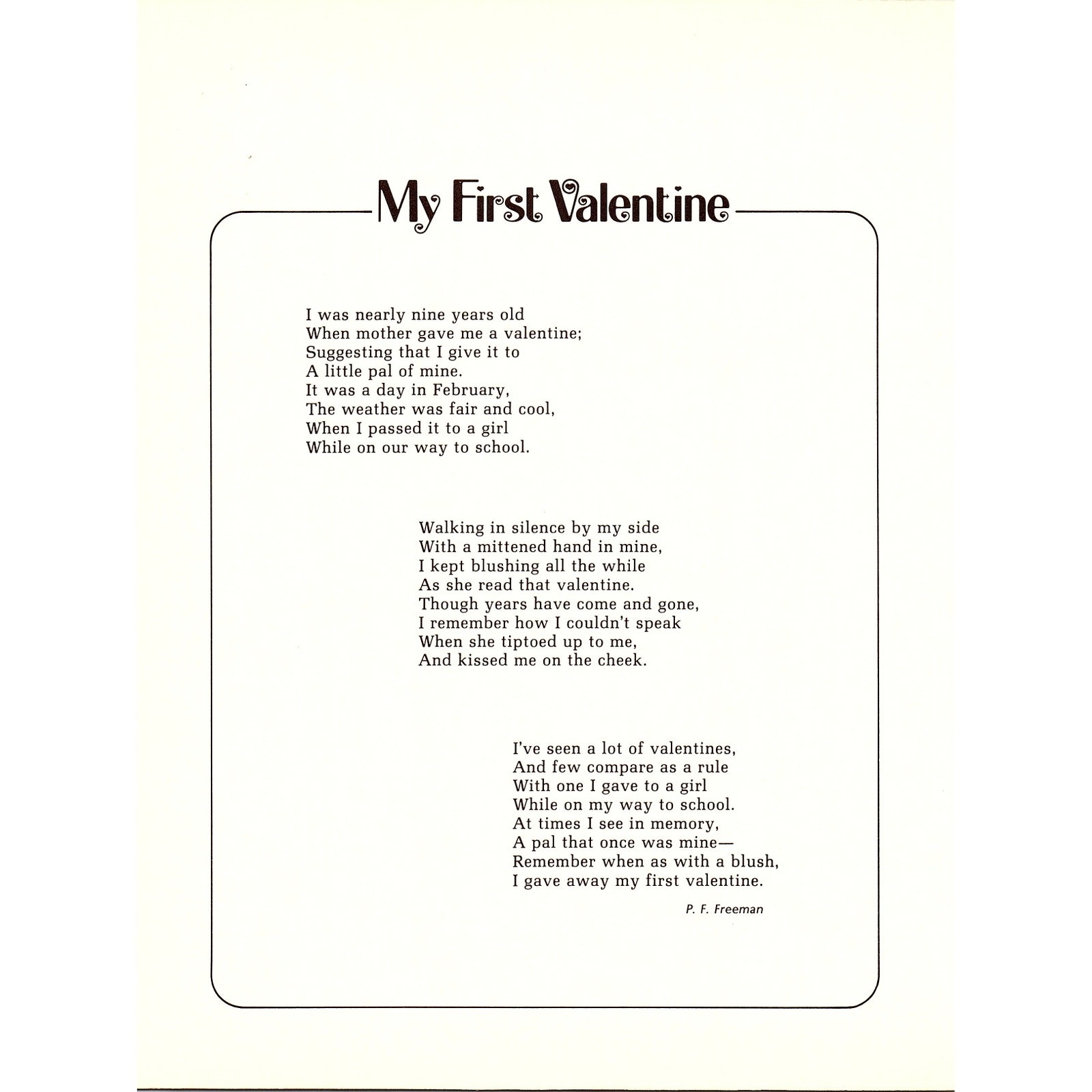 My First Valentine P.F. Freeman 1970s Poem Retro Kitsch Wall Art SG2 | eBay