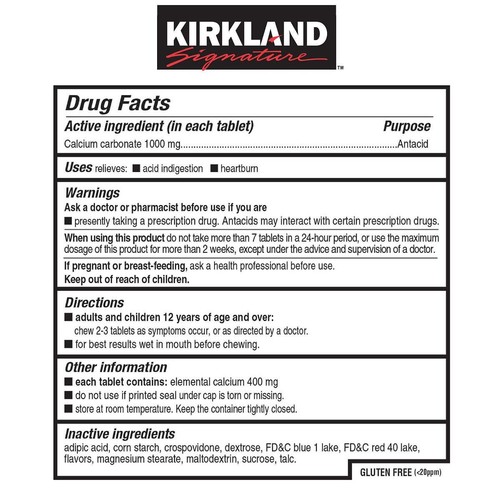 Kirkland Signature Ultra Calcium Carbonate Antacid, 265 Tablets, UK ...