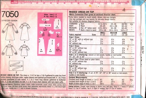 7050 Vintage Simplicity SEWING Pattern Misses Top Dress 1970s Medium ...