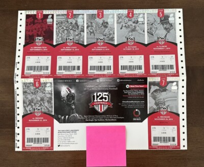 2014 OHIO STATE BUCKEYES 7 Game Season Ticket Sheet NATIONAL CHAMPIONS ...
