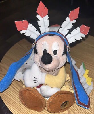 RARE 2002 Thanksgiving Mickey Mouse Plush Beanie Indian Native American ...