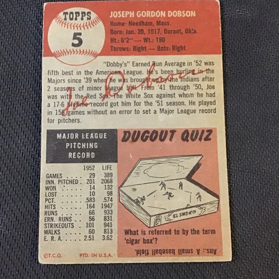 1953 Topps #5 JOE DOBSON (VG-EX) | eBay