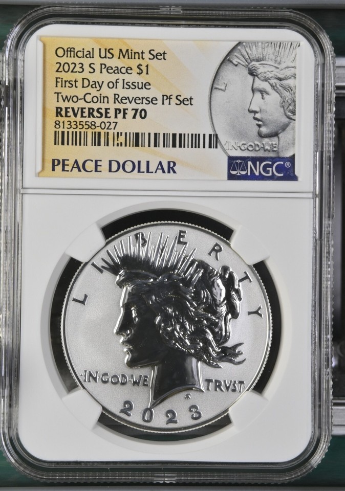 2023-S PEACE DOLLAR REVERSE PROOF SET FIRST DAY ISSUE FDOI " FDI NGC ...