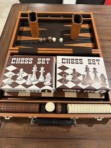 Vintage Fred Roberts Travel Chess Checkers Backgammon Briefcase Game ...