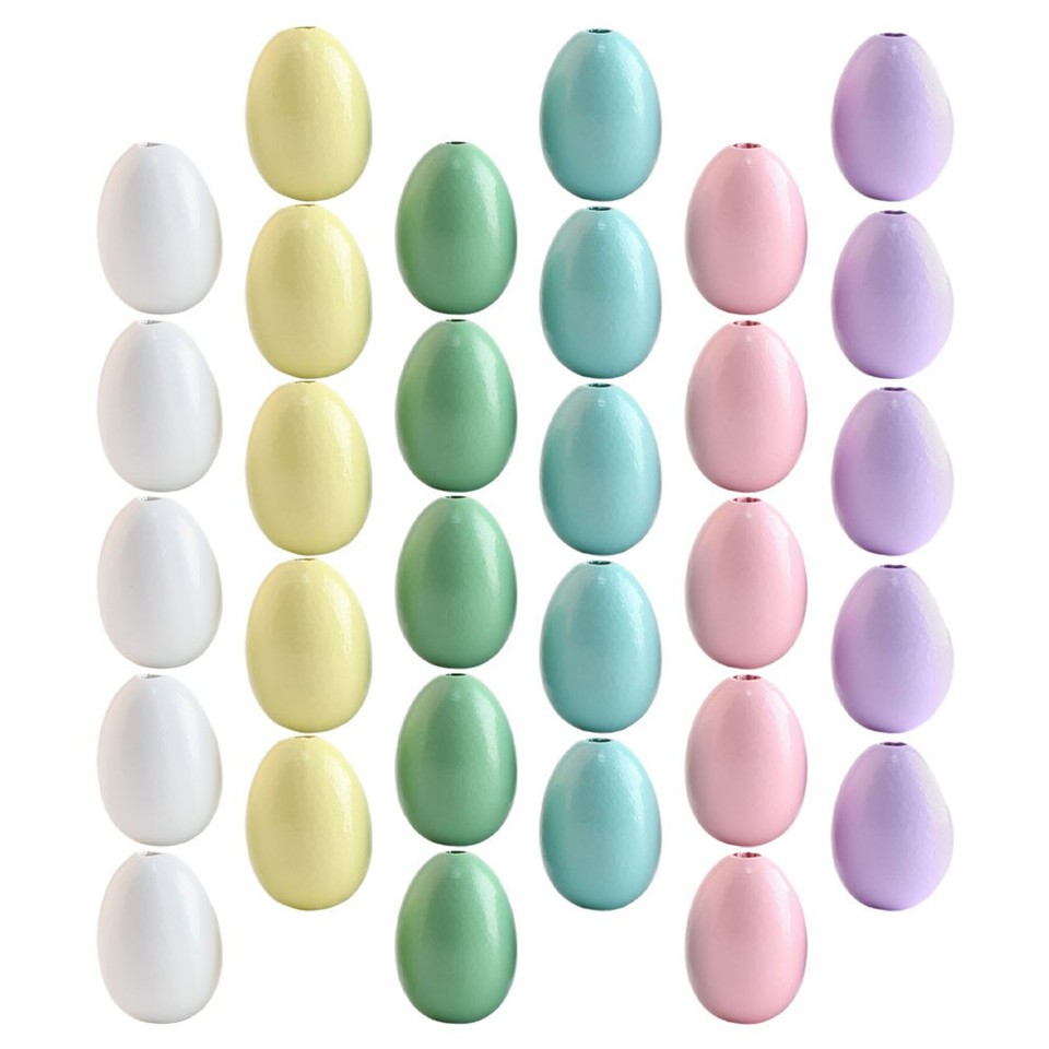 60 Pcs DIY Wooden Bead String Baby Craft Beads Egg Shaped for Jewelry ...