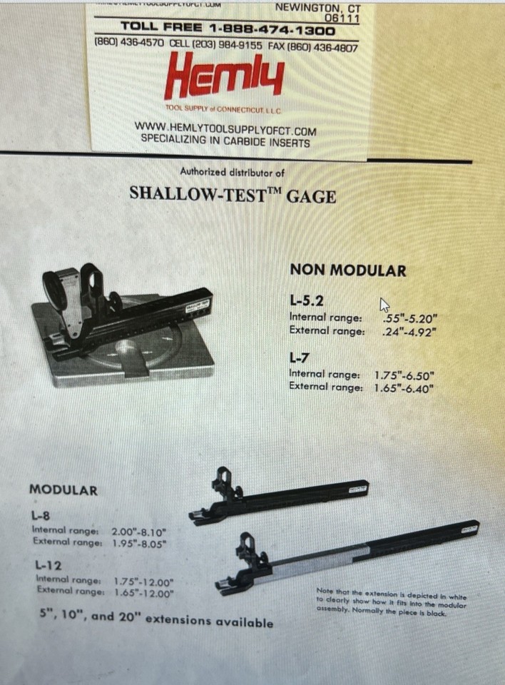 S-5.2 Shallow Test Gage .55”-5.2” Internal Range .24”-4.92” External ...