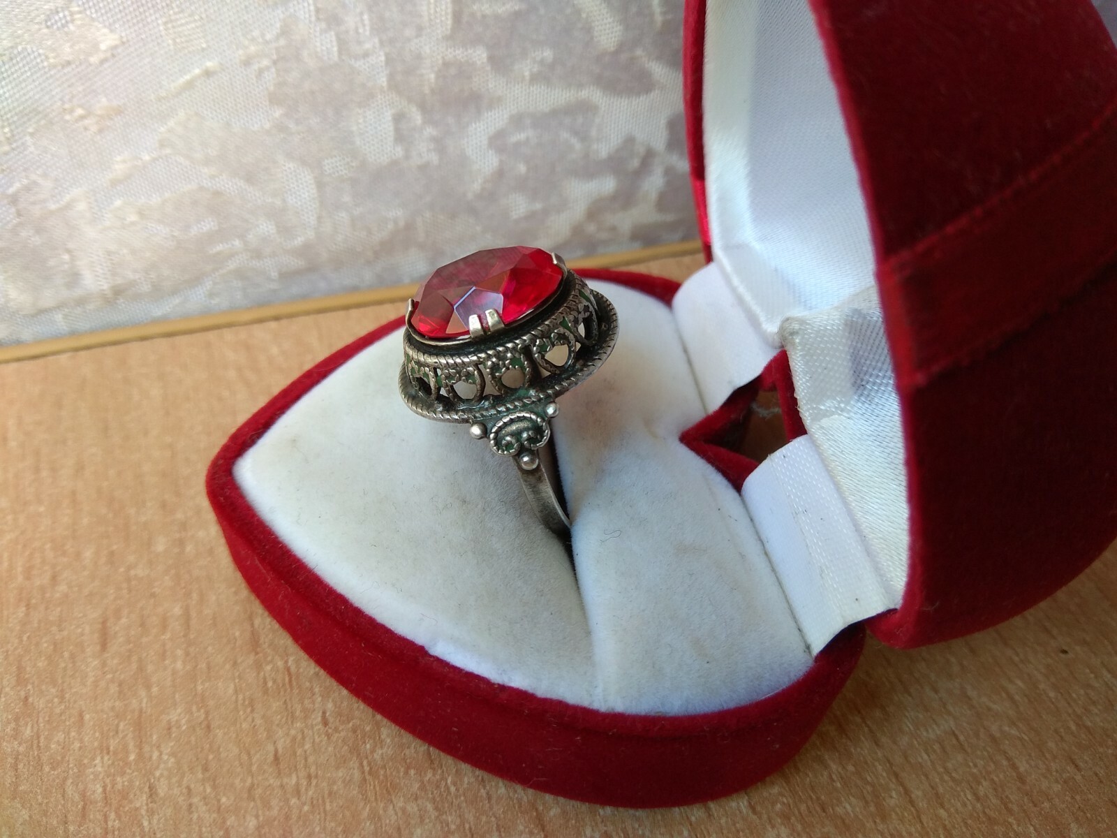 RARE Vintage old Elegant red stone ring SILVER 875 stamp USSR ANTIQUE ...