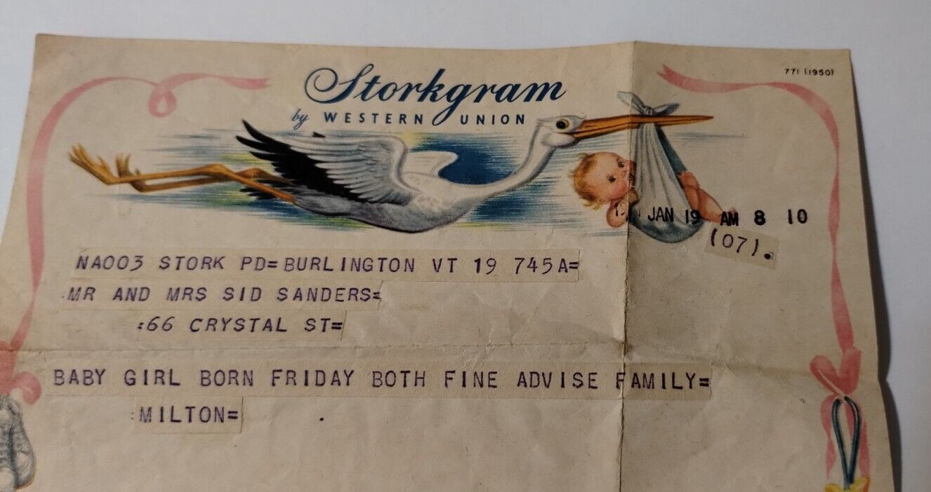 2 Western Telegrams From 1945 One Of Them Is A Storkgram Birth Of Baby ...