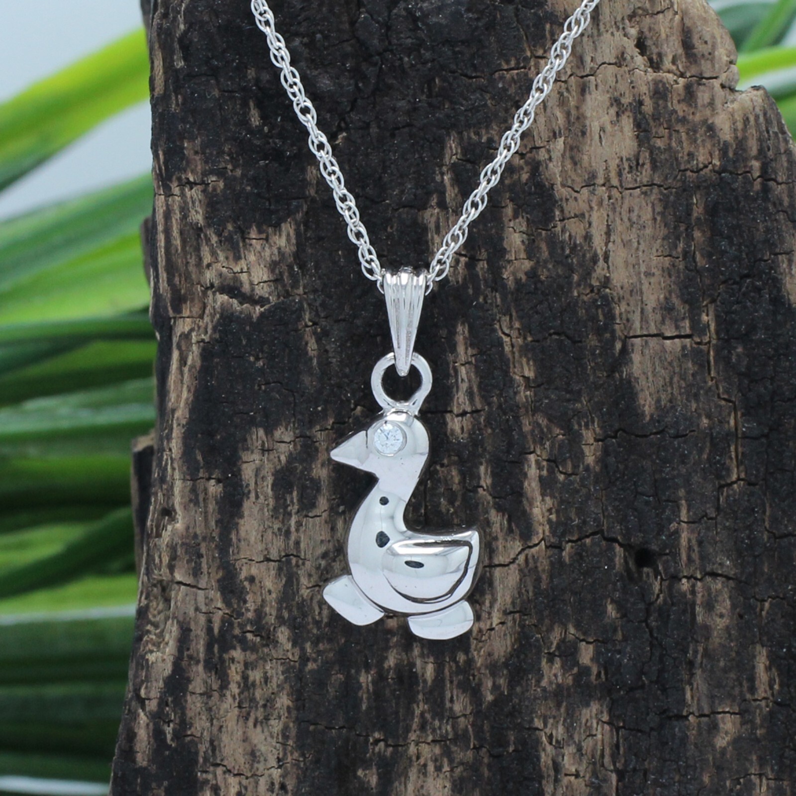 Natural Round Diamond Accents Duck Pendant 18" Necklace 10K White Gold ...