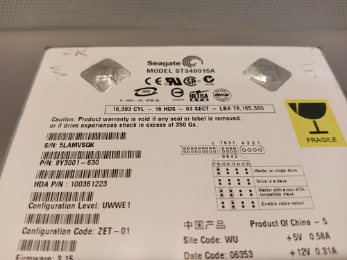 Seagate Barracuda 40 GB 5400 RPM 3.5" ST340015A 9Y3001 IDE Hard Drive ...