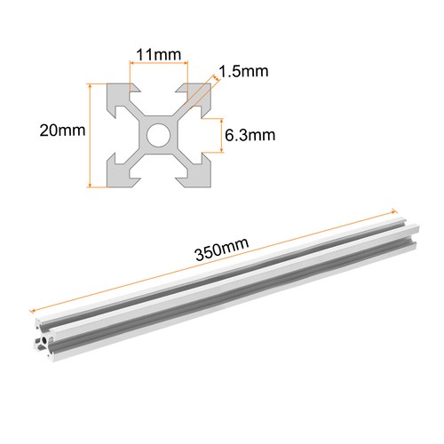 4pcs V Slot 2020 Aluminum Extrusion Profile 350mm x 20mm Linear Rail ...