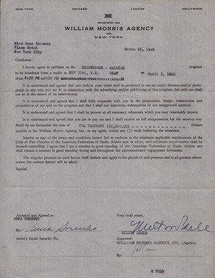 MILTON BERLE - CONTRACT SIGNED 03/28/1946 CO-SIGNED BY: ANNA SOSENKO | eBay