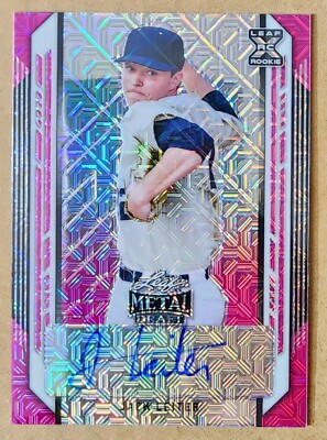 2021 Leaf Metal Draft Jack Leiter 5/5 Auto XRC Pink Mojo BA-JL1 Rangers ...