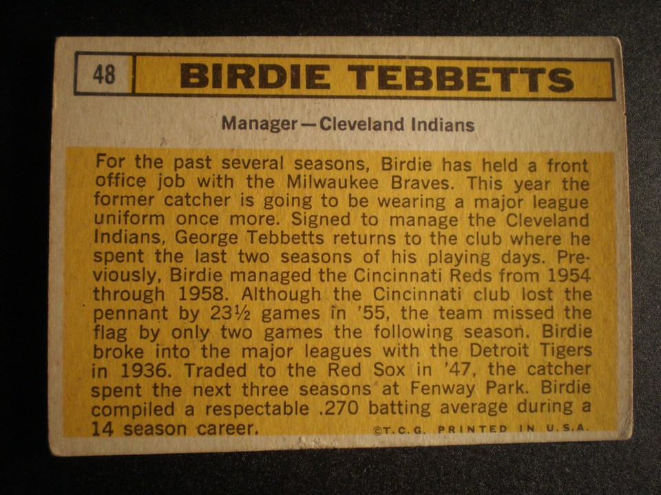 1963 Topps Baseball Birdie Tebbetts Card # 48 | eBay