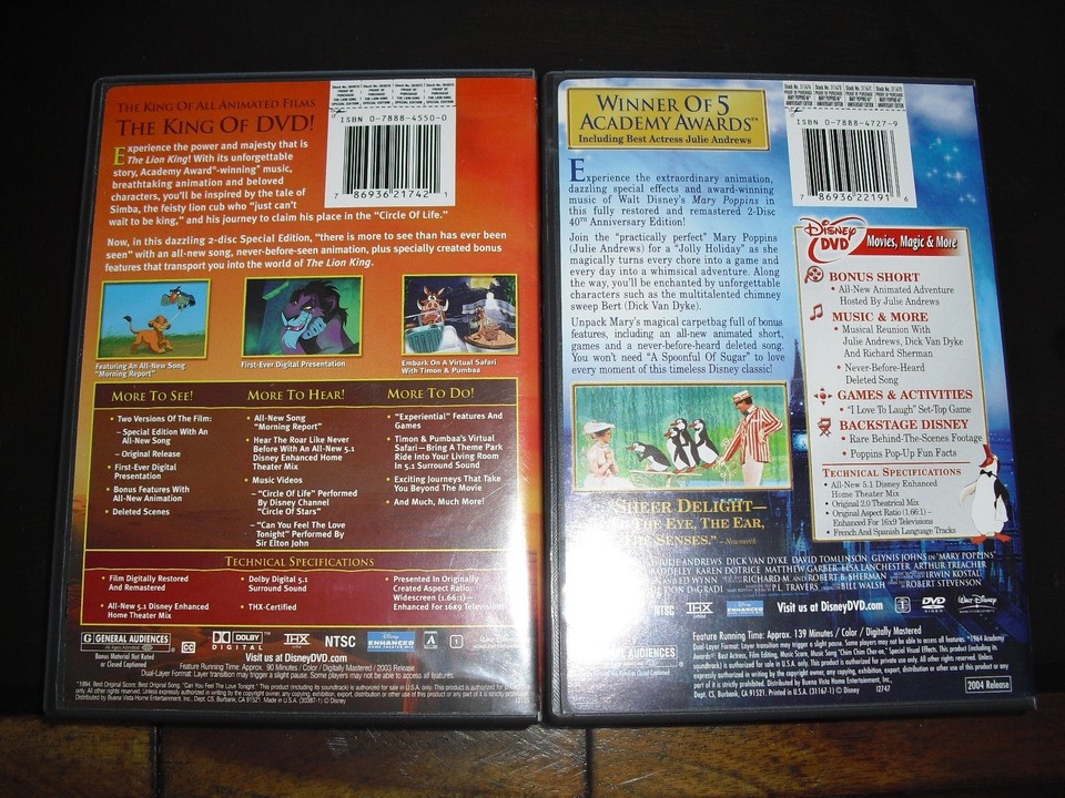 The Lion King and Mary Poppins (DVD Bundle Movies Free Shipping ...