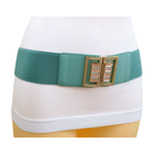 Women Teal Blue Elastic Fashion Casual Day Fun Belt Gold Bling Square ...