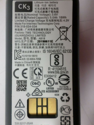 AB18 Li-ion Battery for INTERMEC CK3 CK3A CK3C CK3C1 CK3N CK3N1 CK3R ...