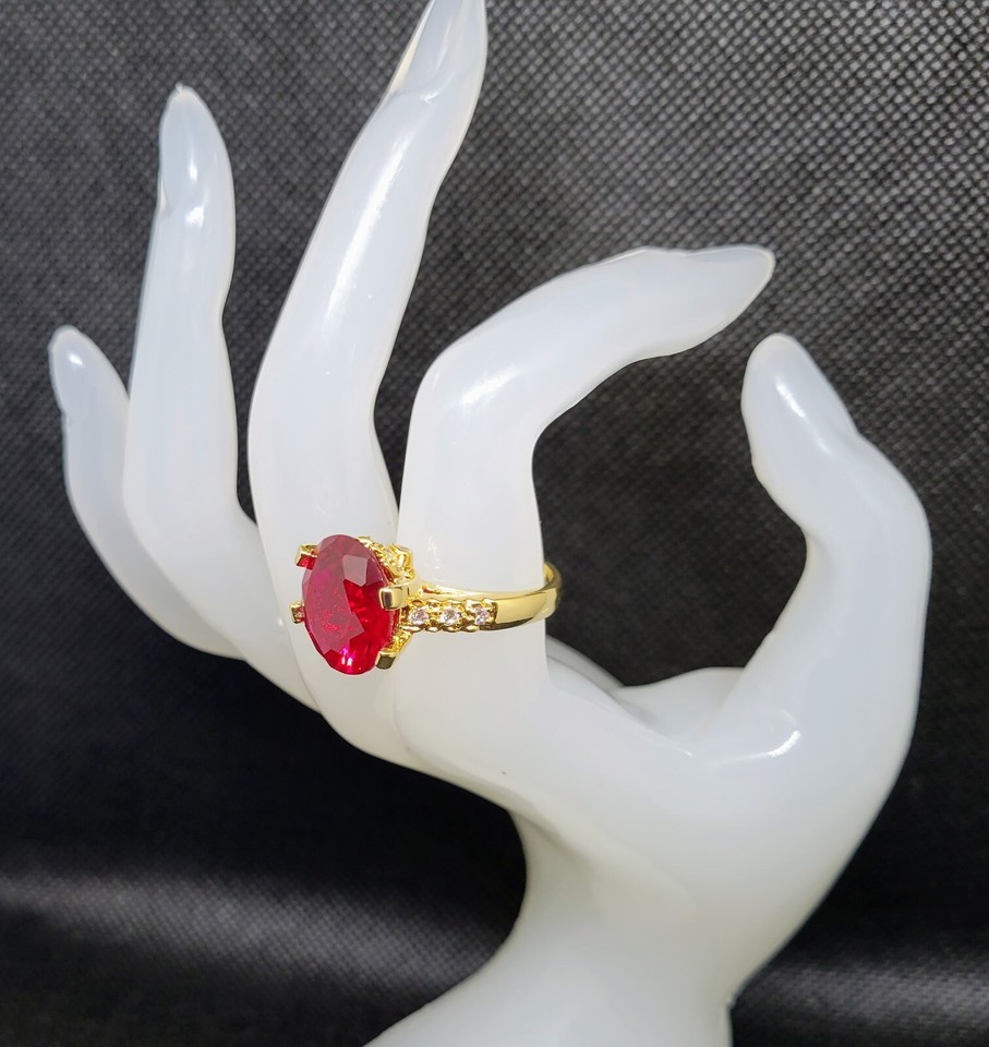 FAUX RUBY SOLITAIRE Ring 1/2" FACETED CRYSTAL Red SIZE 7 Cocktail GOTH ...