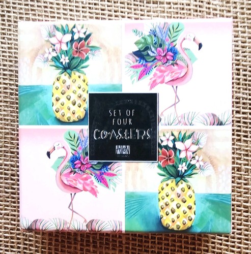 Allen Designs Set Of Four Drink Coasters Flamingos & Pineapples | eBay