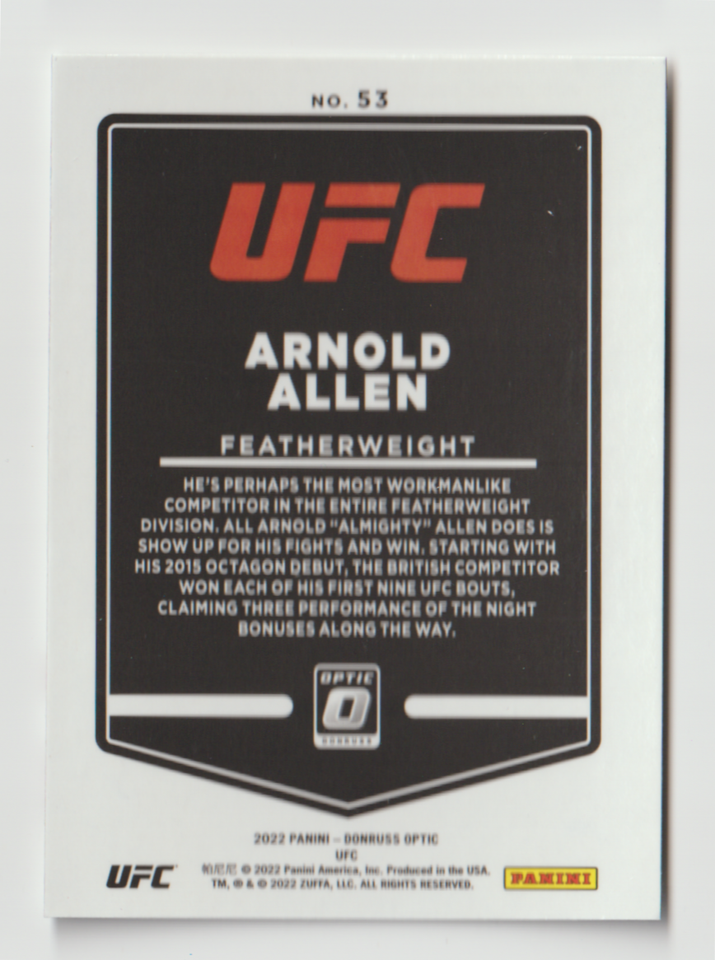 2022 Donruss Optic UFC Ultimate Fighting Championship #53 Arnold Allen ...