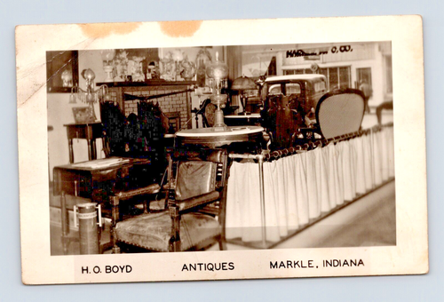MARKLE INDIANA OLD VIEW OF THE H O BOYD ANTIQUE STORE RPPC POSTCARD (F ...