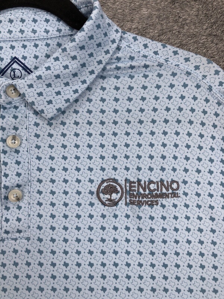 Burlebo Mens Large Polo Shirt Blue Texas AOP Performance Stretch Golf ...