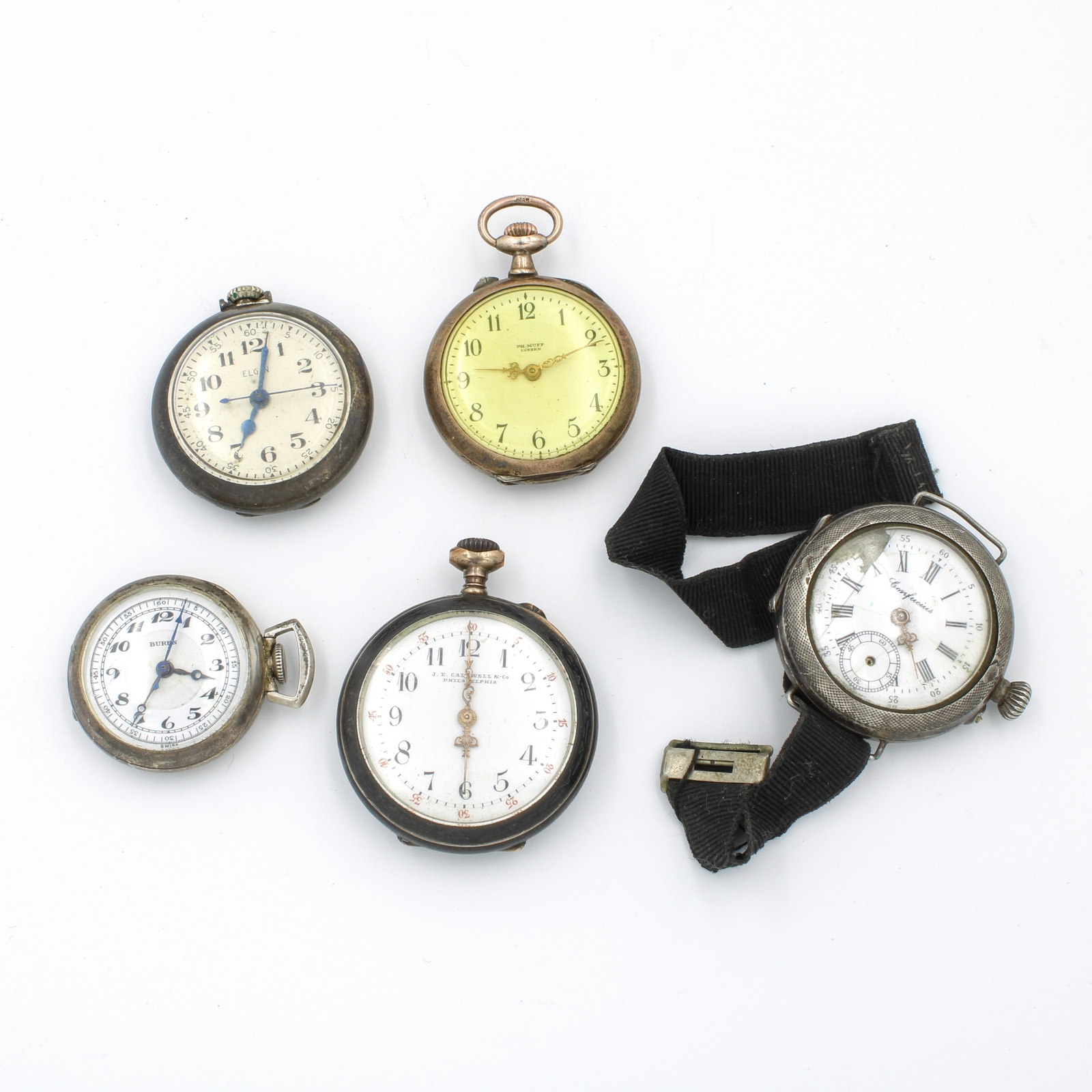 Antique 7J 10J 0s 6s Open Face Mechanical Pocket Watches Lot of 5 # ...