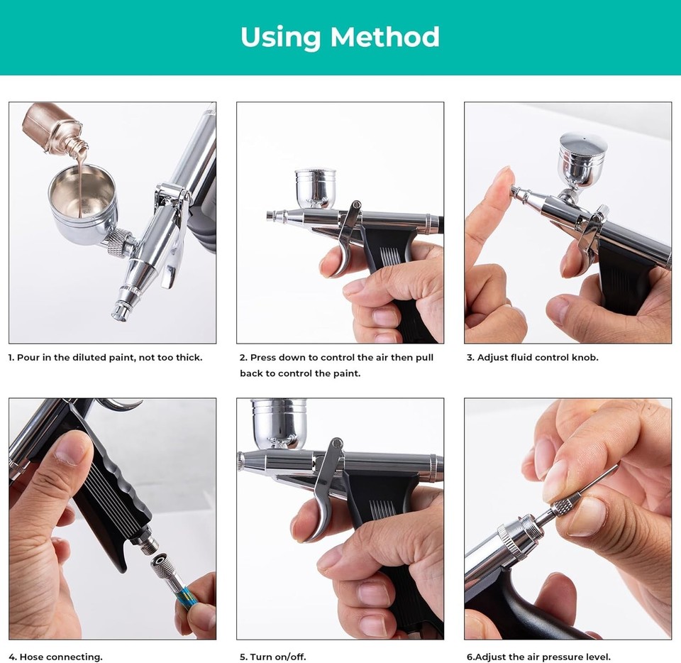 50 PSI 0.3mm Nozzle Airbrush Kit Air brush Gun Set for Nails Art Cakes ...