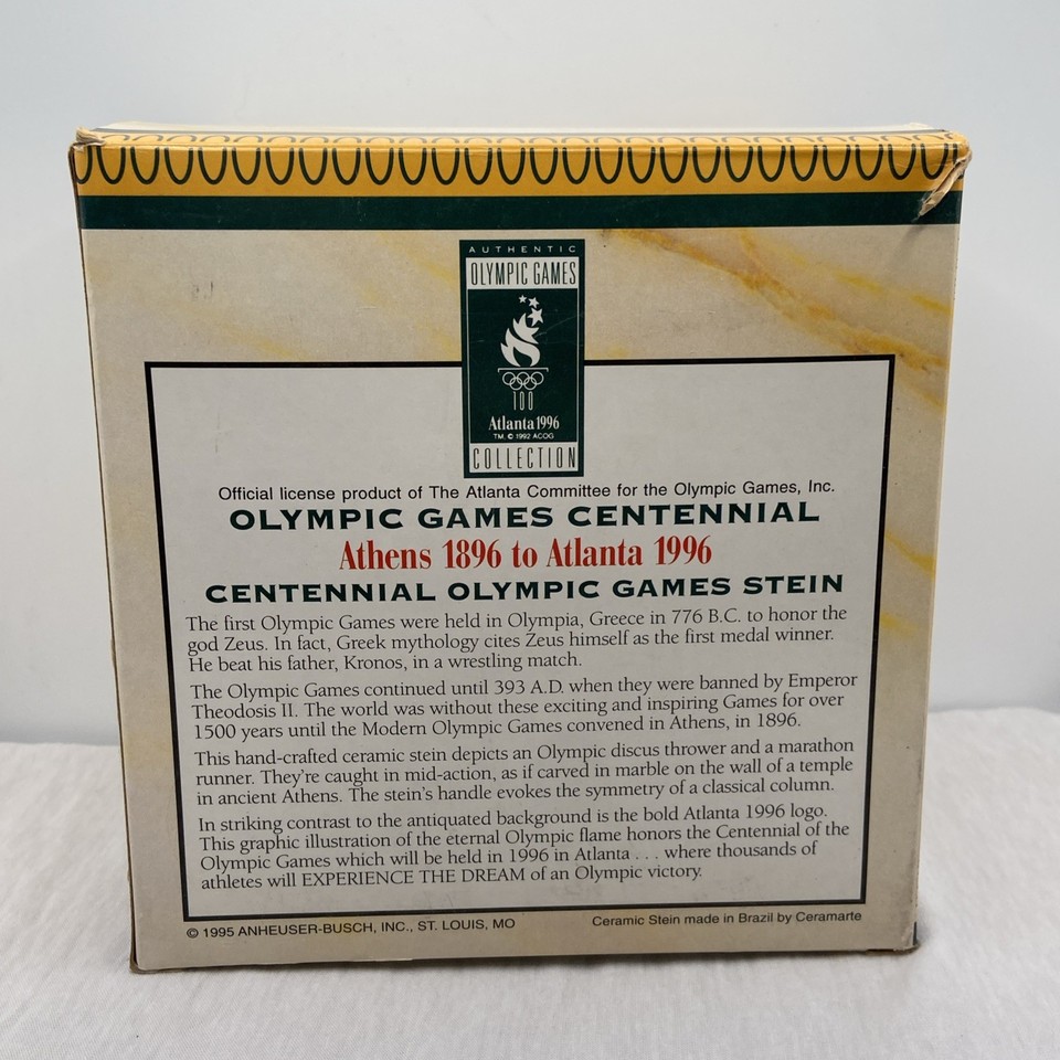 Beer Stein Atlanta Games Centennial Olympic 1996 In Box Anheuser Busch ...