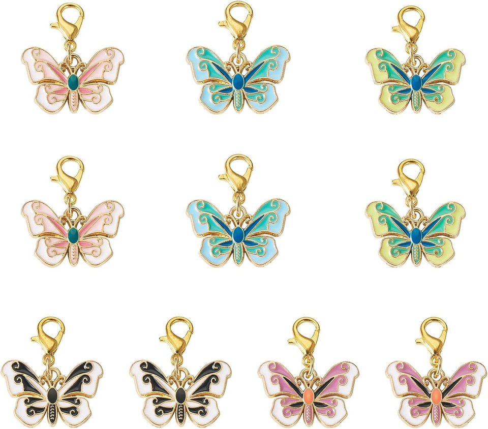 10Pcs Butterfly Charms for Bracelets, Clip-On Charms Butterfly Enamel ...