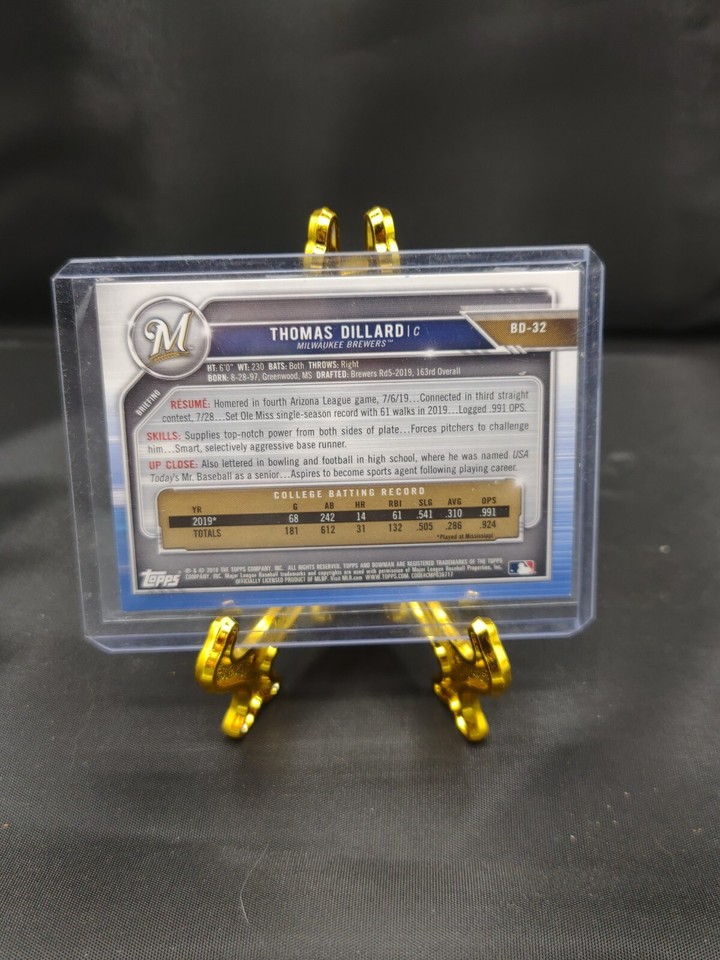 Thomas Dillard Autographed 2019 1st Bowman Draft Paper Signed Card BD ...