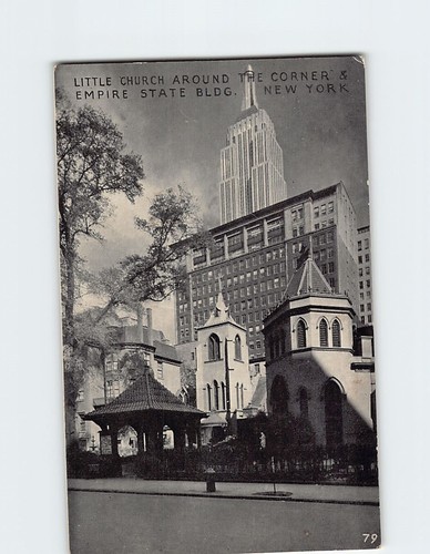 Postcard Little Church Around the corner & Empire State Building NY USA ...