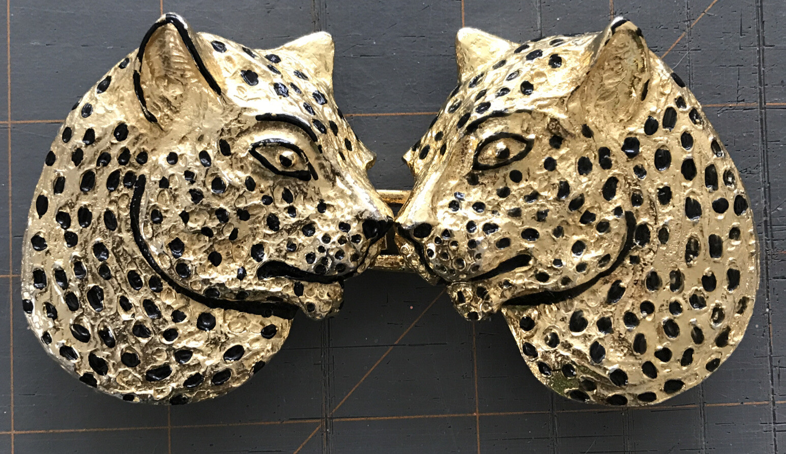 Mimi 1975 Interlocking Pair Belt Buckles Leopard Gold… - Gem