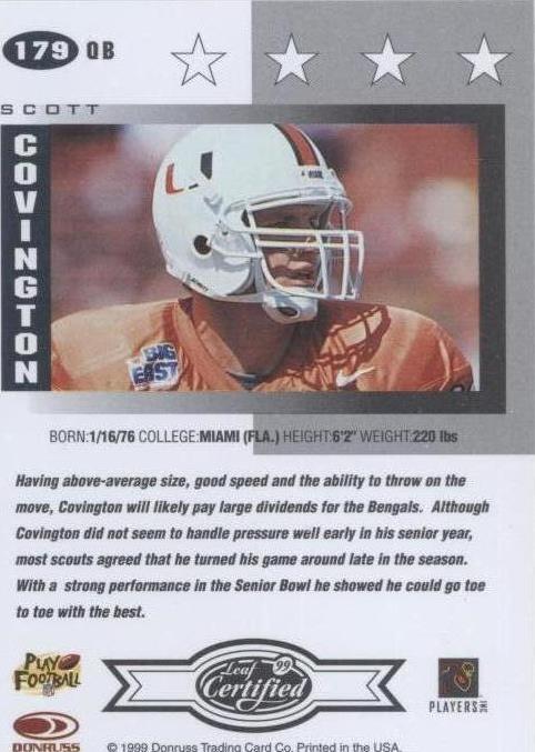 1999 Leaf Certified Scott Covington #179 for sale | eBay