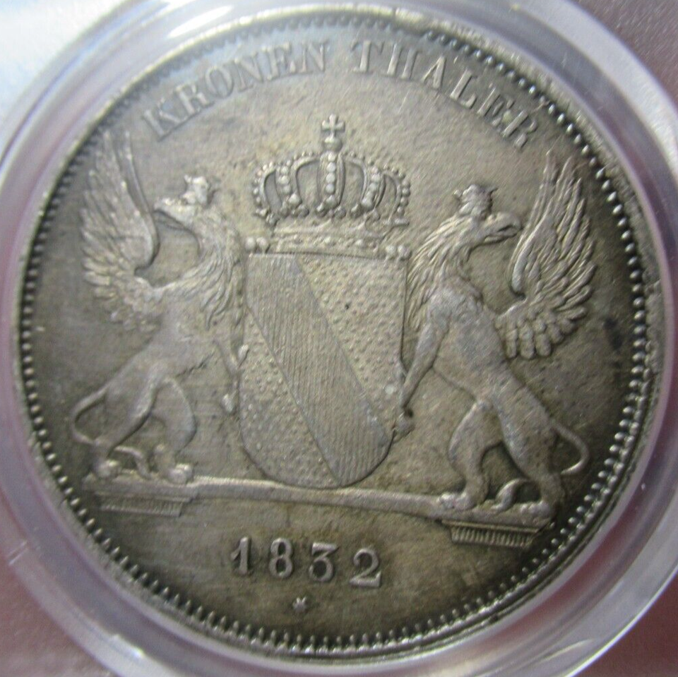 1832 RARE German States Baden Silver Coin Thaler, PCGS XF45, Star & Dot ...