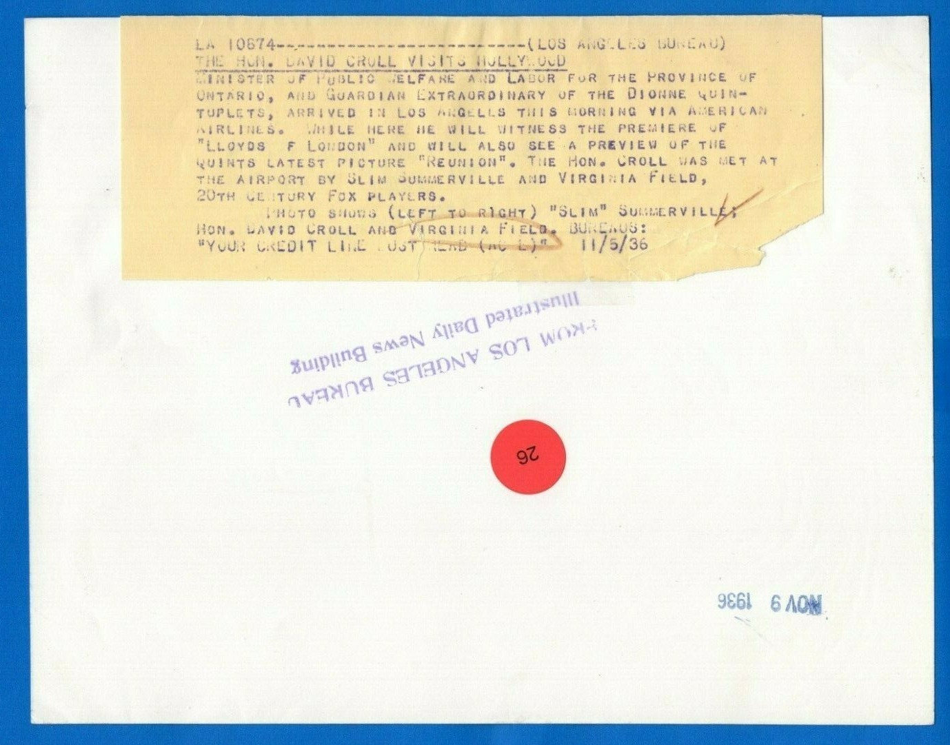 DAVID CROLL VIRGINIA FIELD SLIM SUMMERVILLE Original Vintage 7x9 News ...